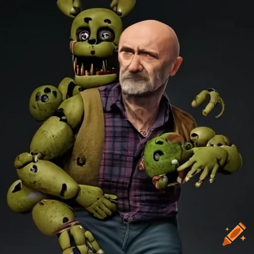 Illustration of phil collins and springtrap posing together on Craiyon