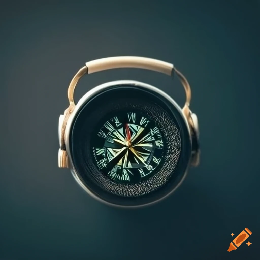 Illustration of a music-loving compass on Craiyon