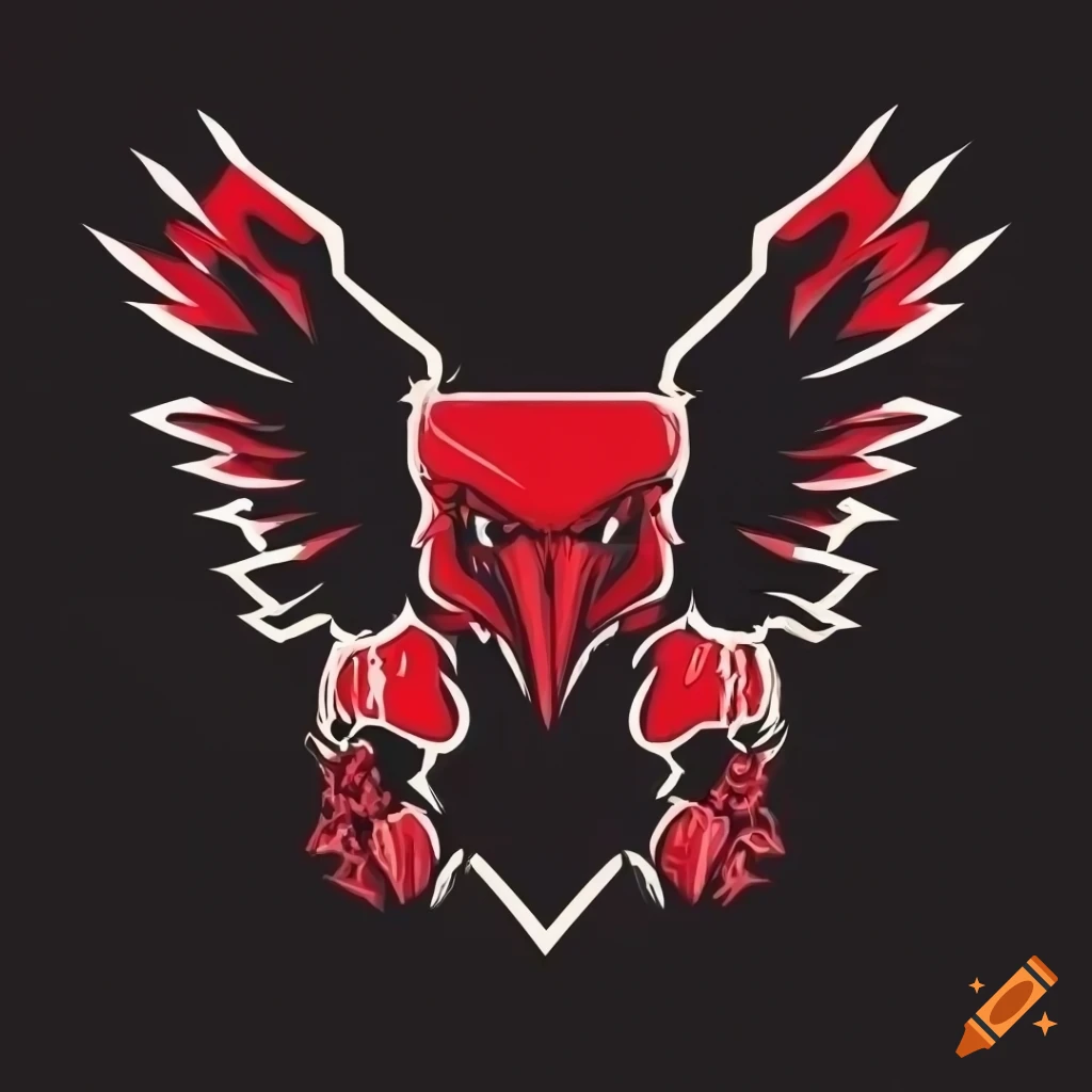 Red angry hunting eagle logo on black background
