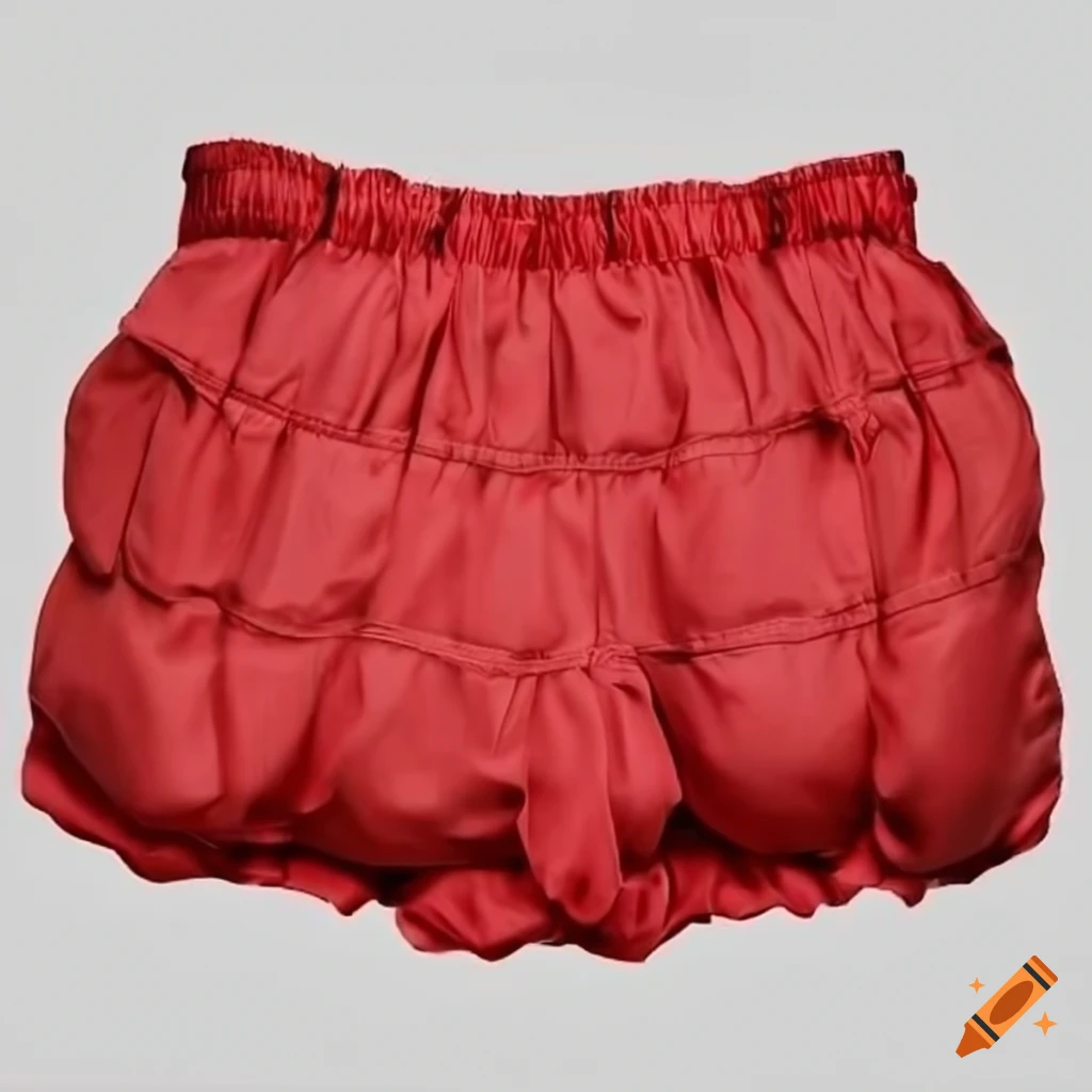 Red puff shorts on white background
