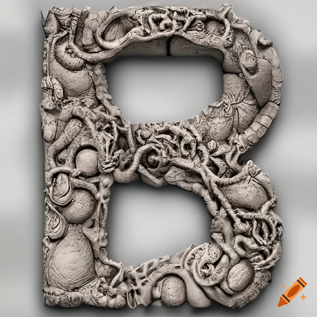 Dramatic stone letter 'a' with cthulhu heads on Craiyon