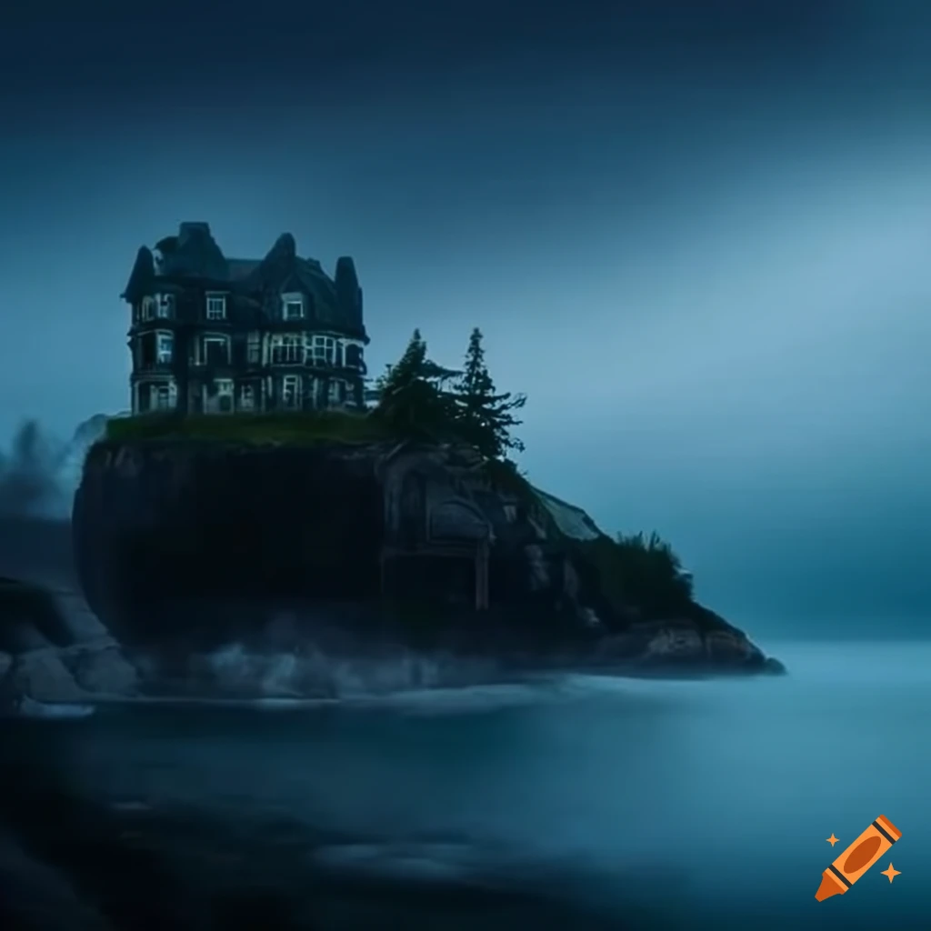 Haunted mansion on a cliff during a stormy night