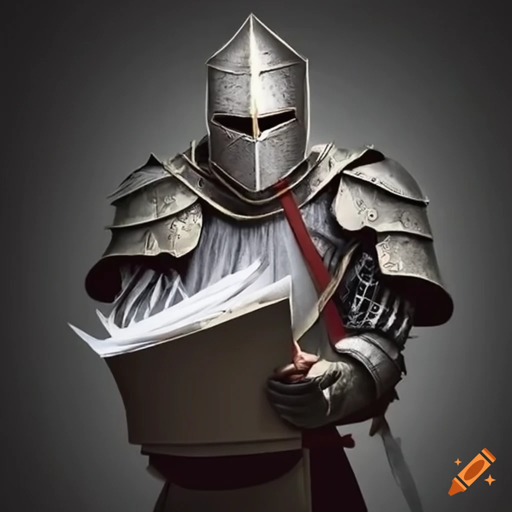 Nerdy knight battling stacks of paper documents