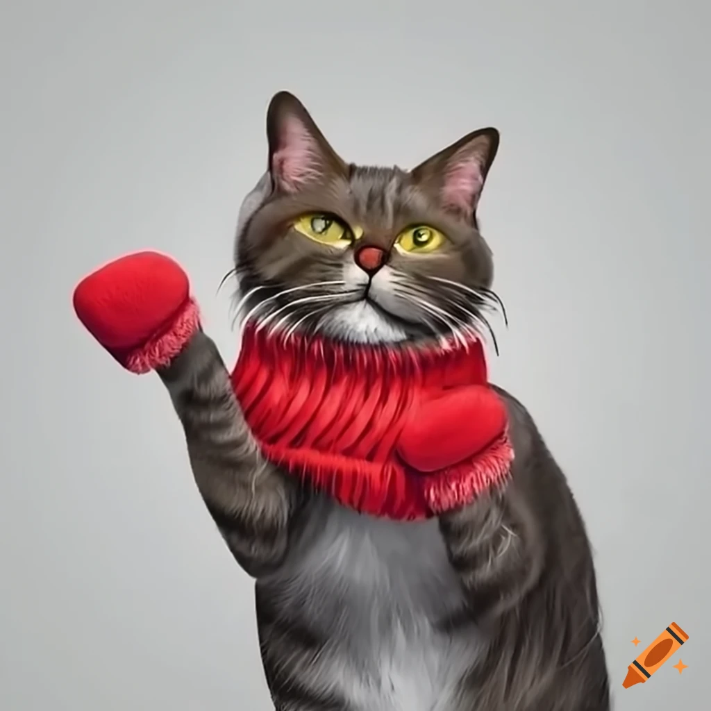 Cat with red mittens