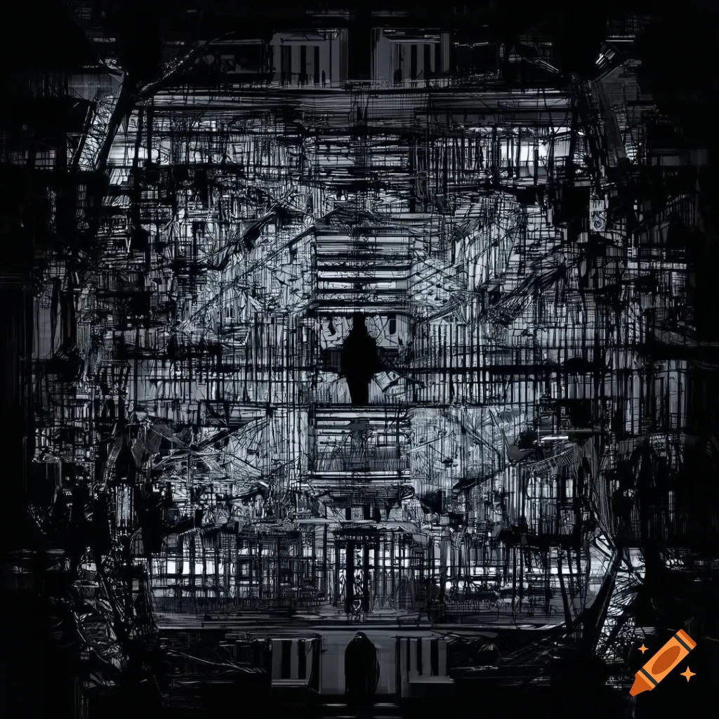 Wireframe of a futuristic city in exploded view on Craiyon