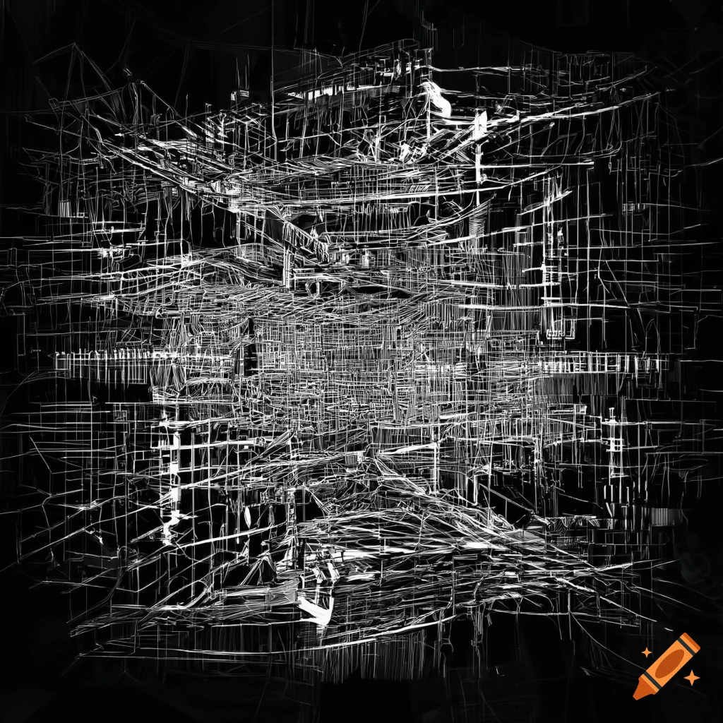 Abstract wireframe city architecture in top view