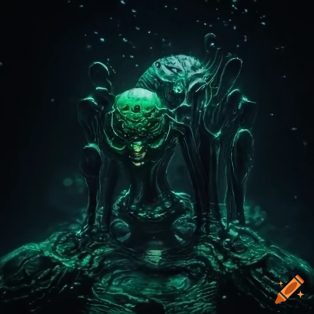 Creepy alien creature in a dark game environment