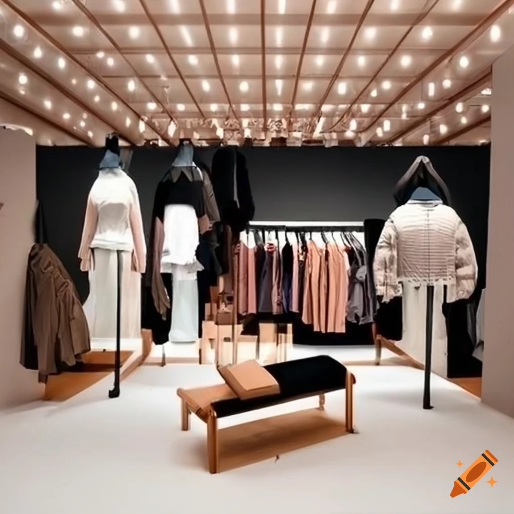 Image of a minimalist pop-up clothing store on Craiyon