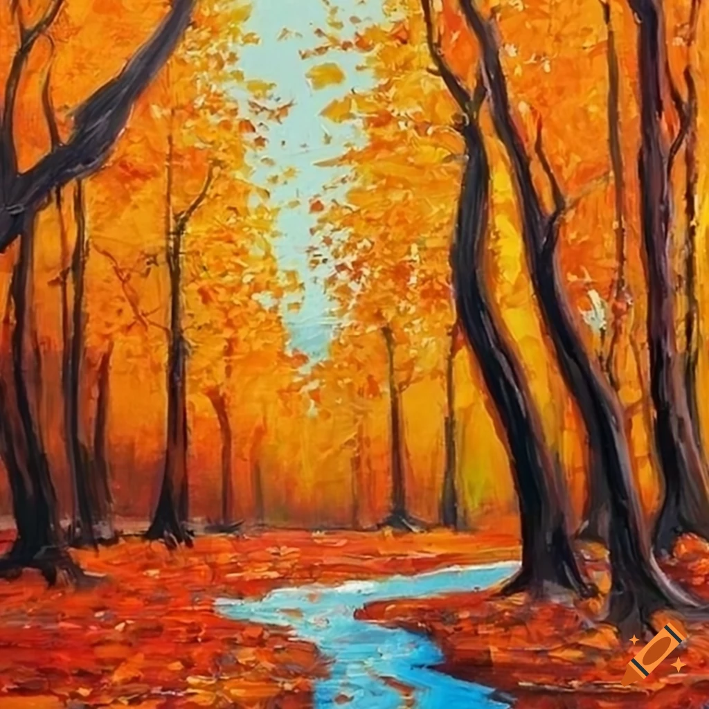 Acrylic painting of autumn trees on Craiyon