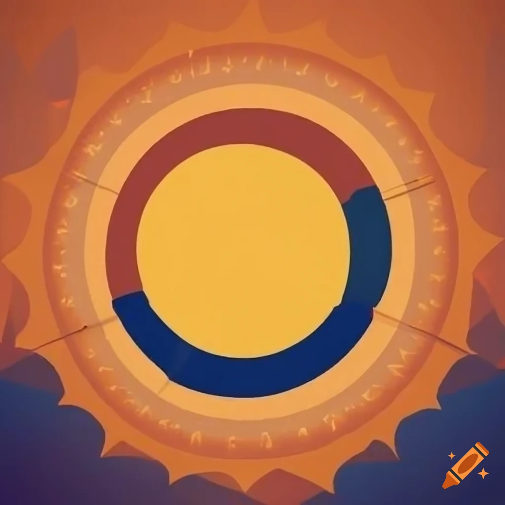 Animated graphic design of orange sun and blue triangle sea on Craiyon
