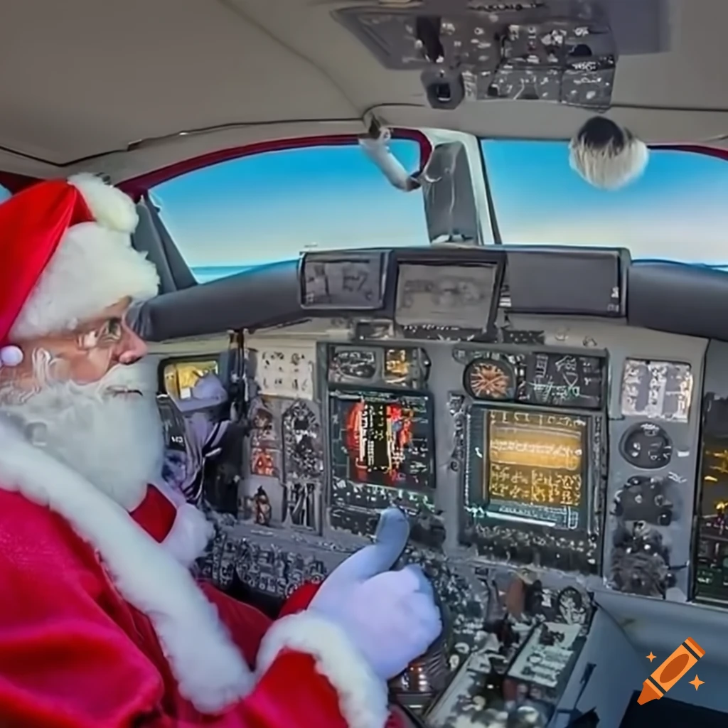 Santa claus in a cockpit of a plane