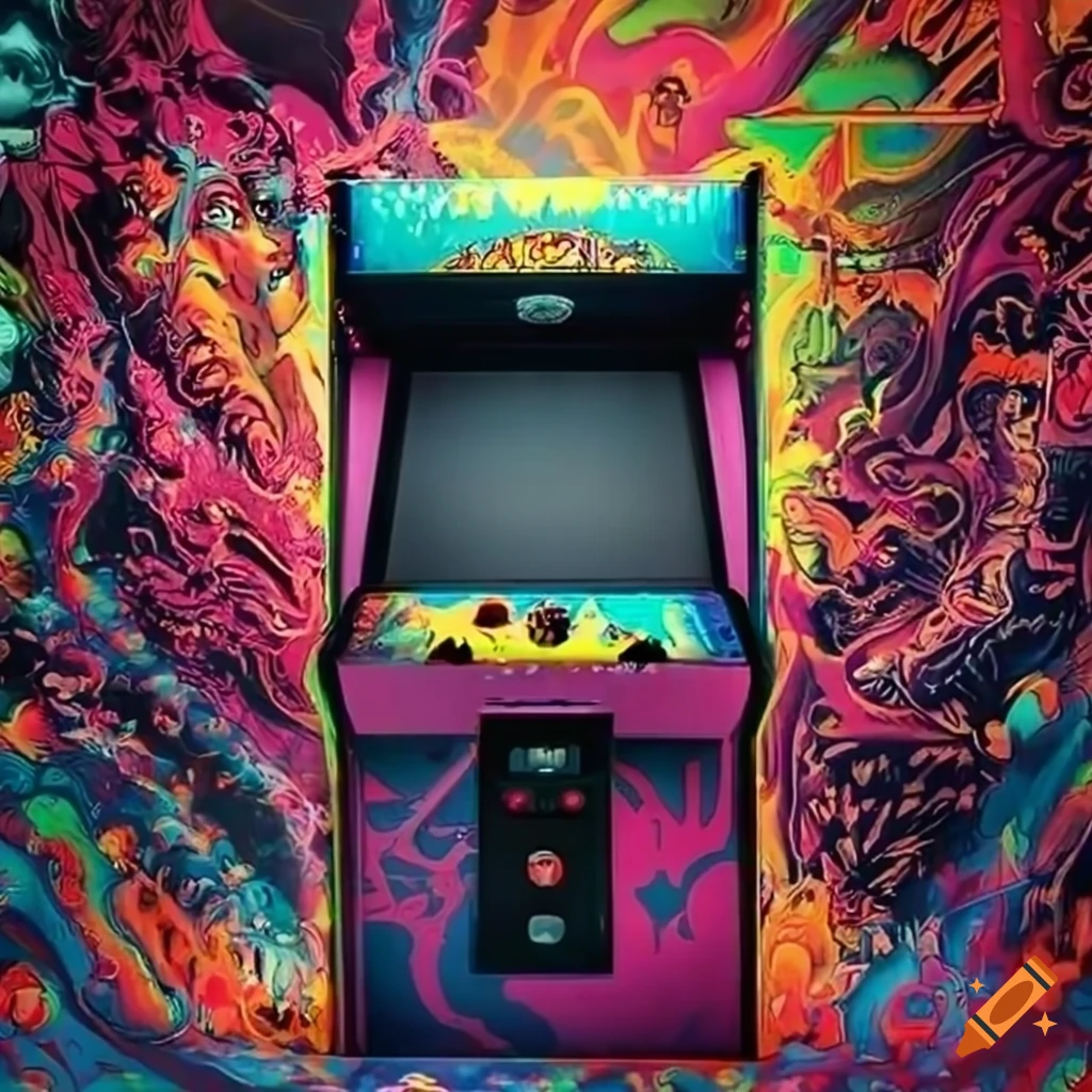 Screen of a psychedelic arcade game cabinet