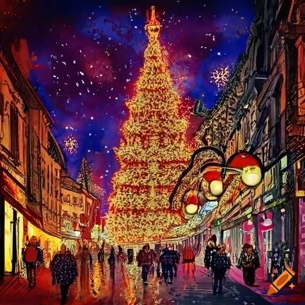 City illuminated for christmas