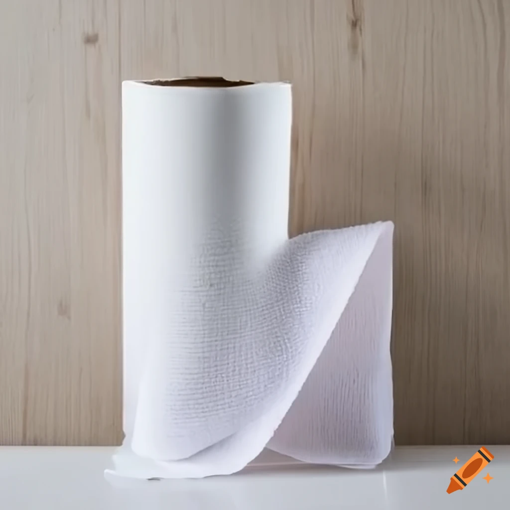 Illustration of a white roll of paper towel in a kitchen