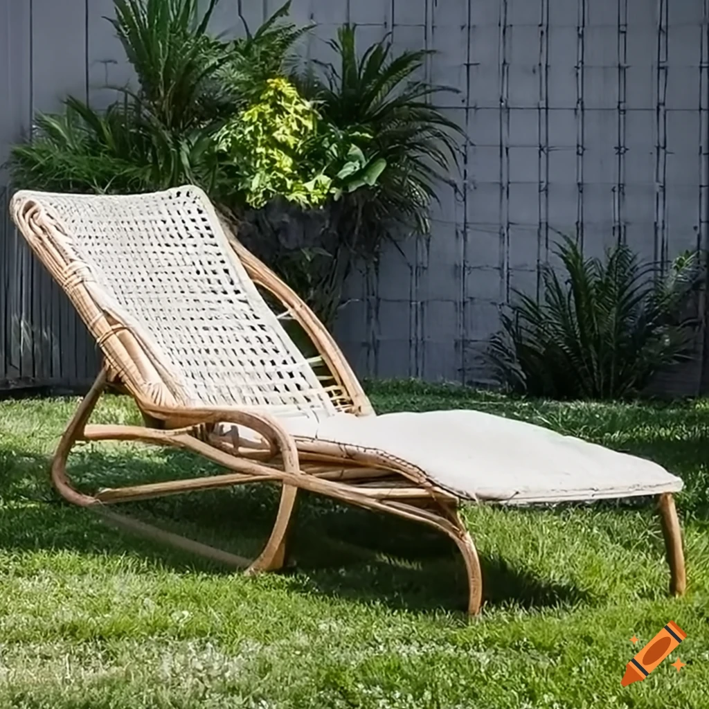 Front view of a long rattan lounge chair for sunbathing