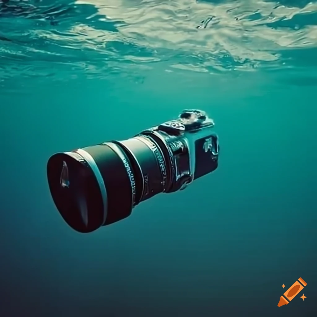 Conceptual image of a drowning film camera on Craiyon
