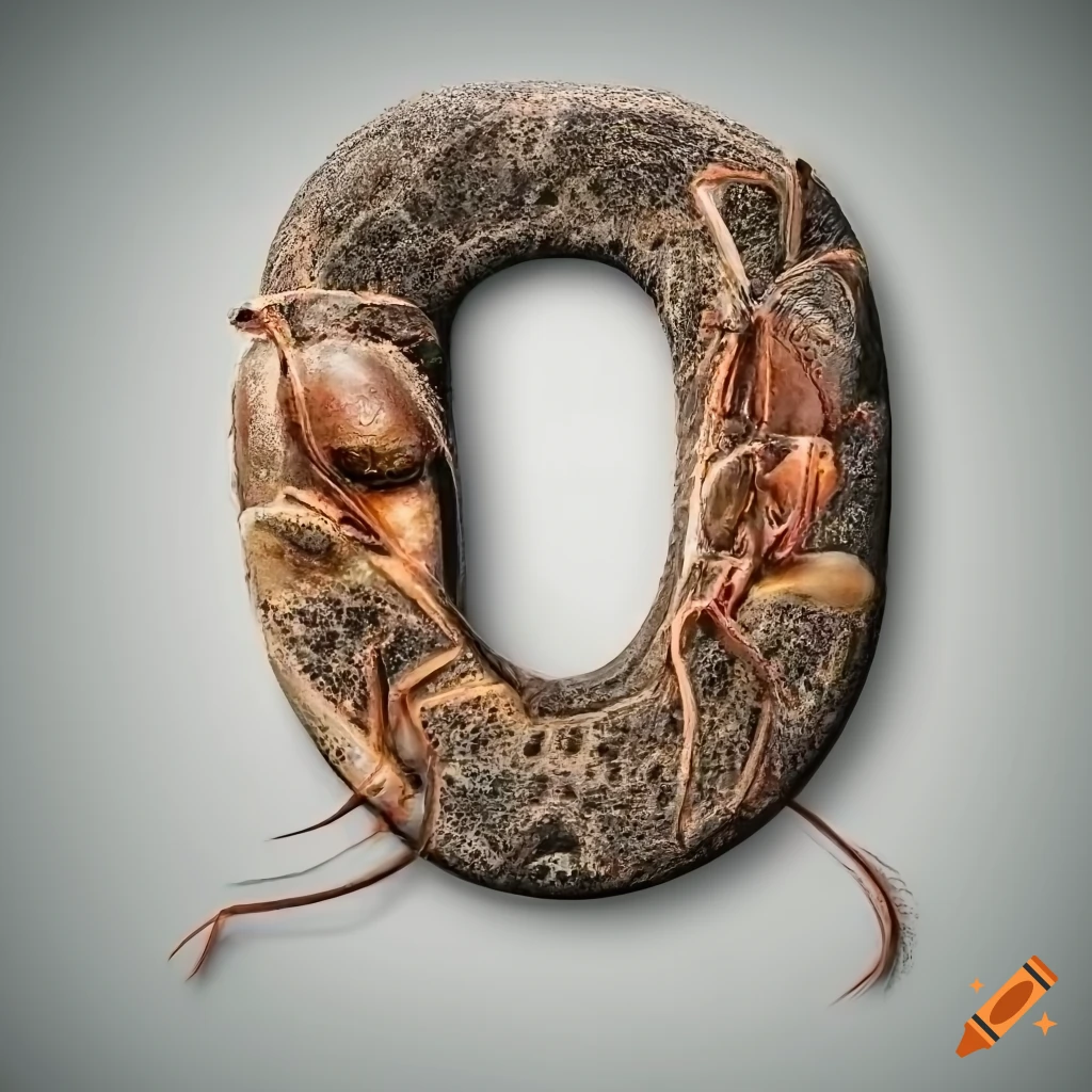 Ultra realistic stone letter 'A' engraved with crayfish masks on Craiyon