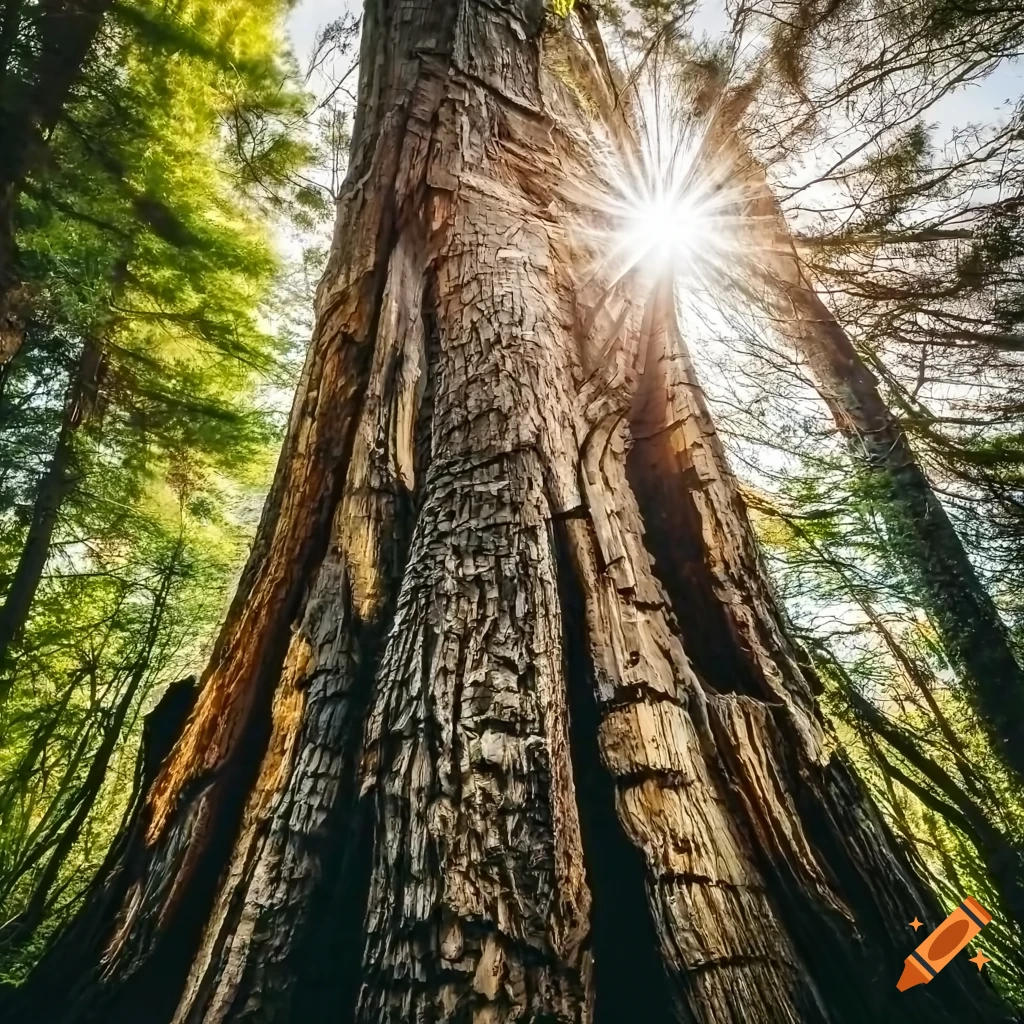 Top shot of a big tree stump in a pine forest on Craiyon