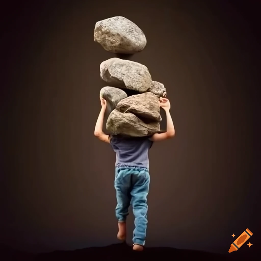 Kid carrying heavy rocks