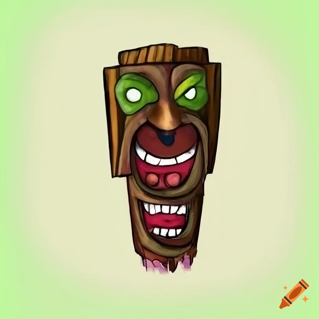 Cartoon tiki head on a plain background