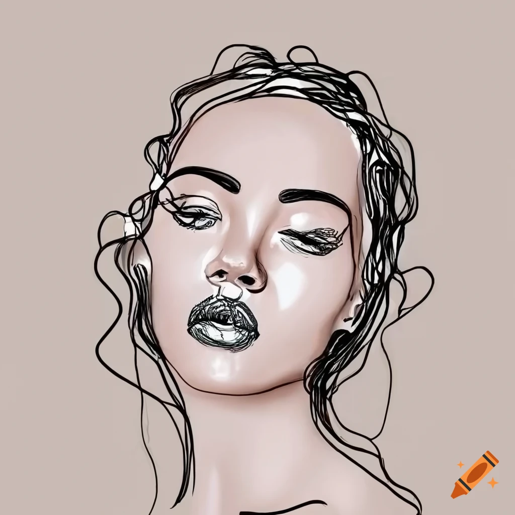 Abstract One Line Drawing Of A Female Face Print On Craiyon