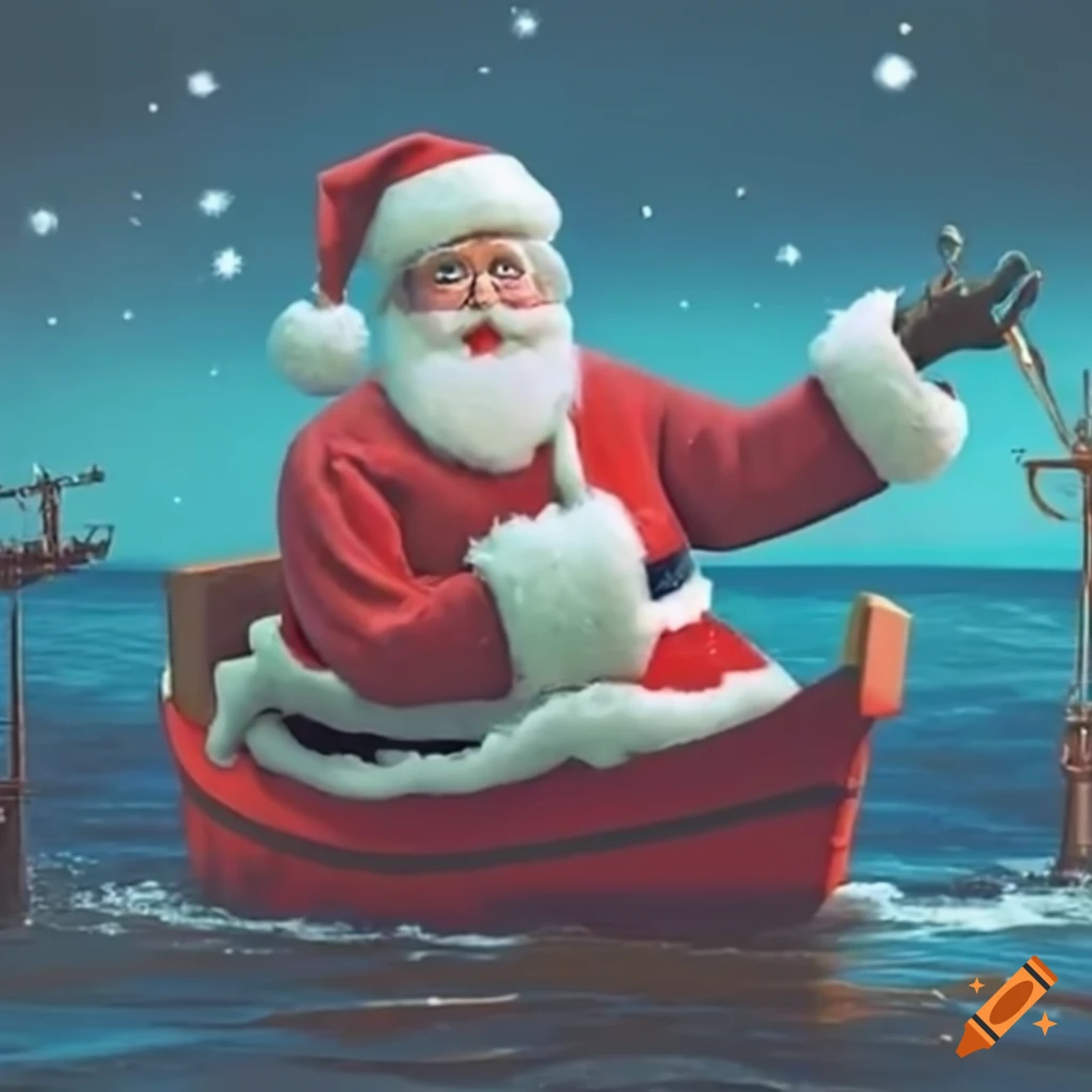 Santa claus on a ship full of gifts