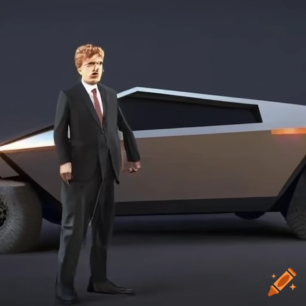 John kennedy next to the tesla cybertruck