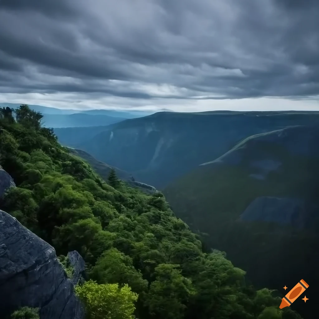 Black and white image of a deep slate quarry surrounded by forests