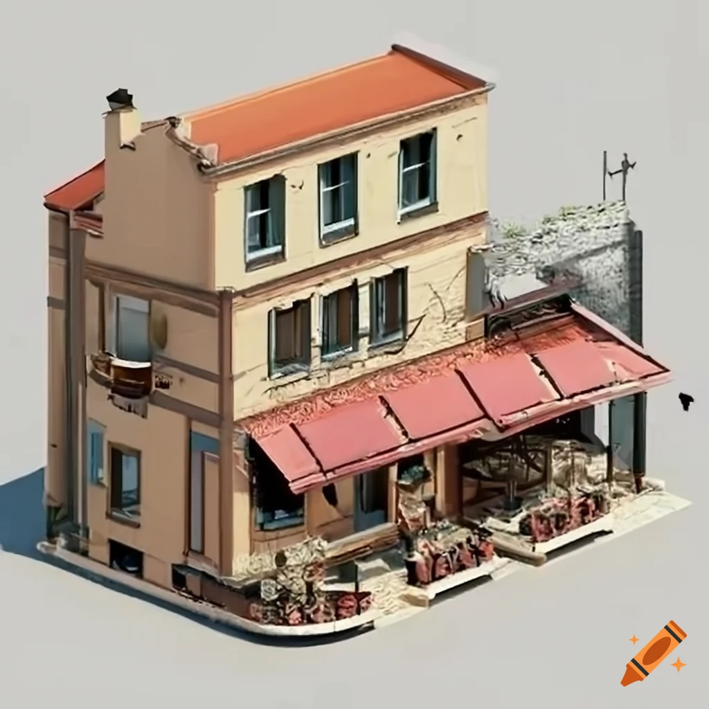 3d design of a provençal restaurant plan