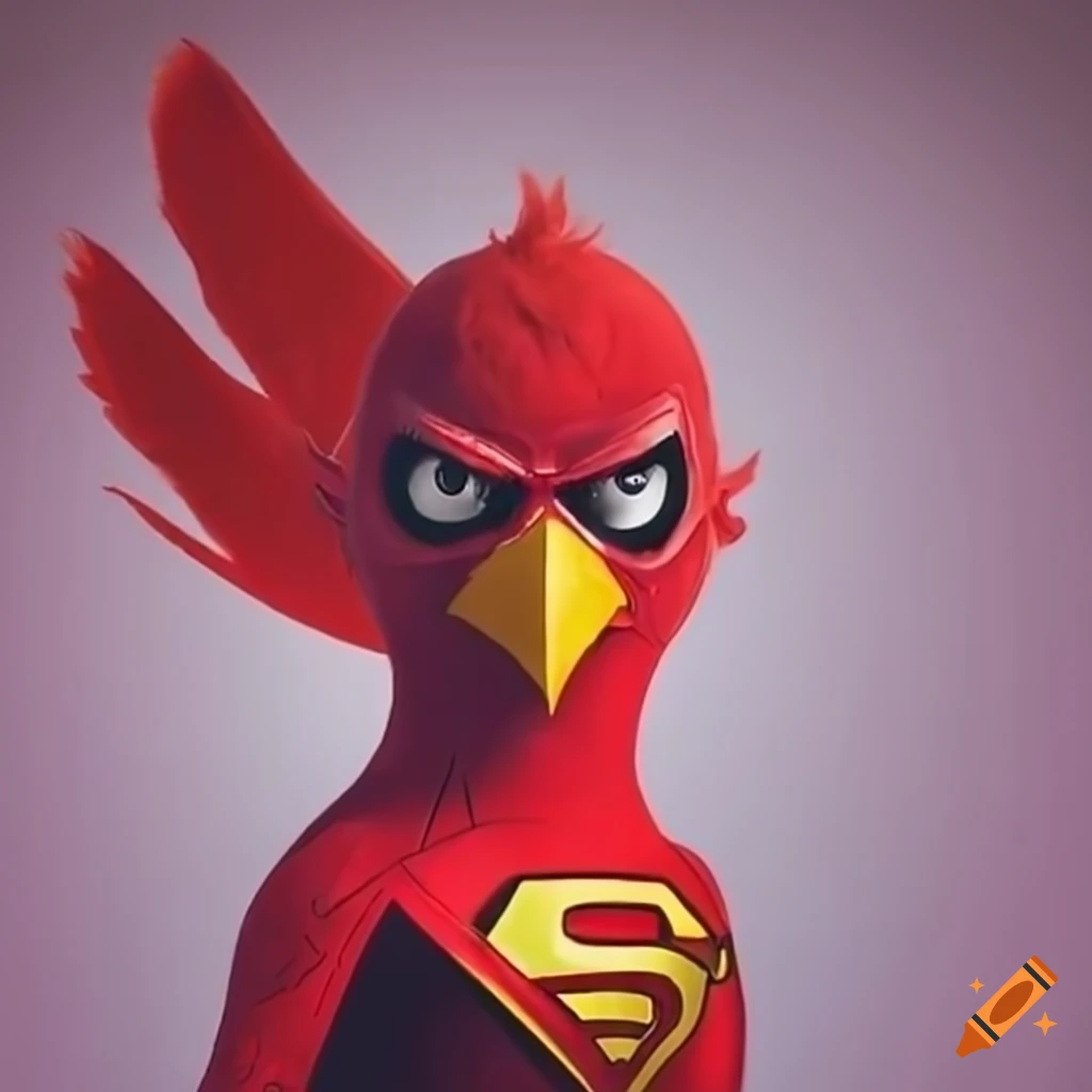 A red bird in superhero mode in the auchan logo