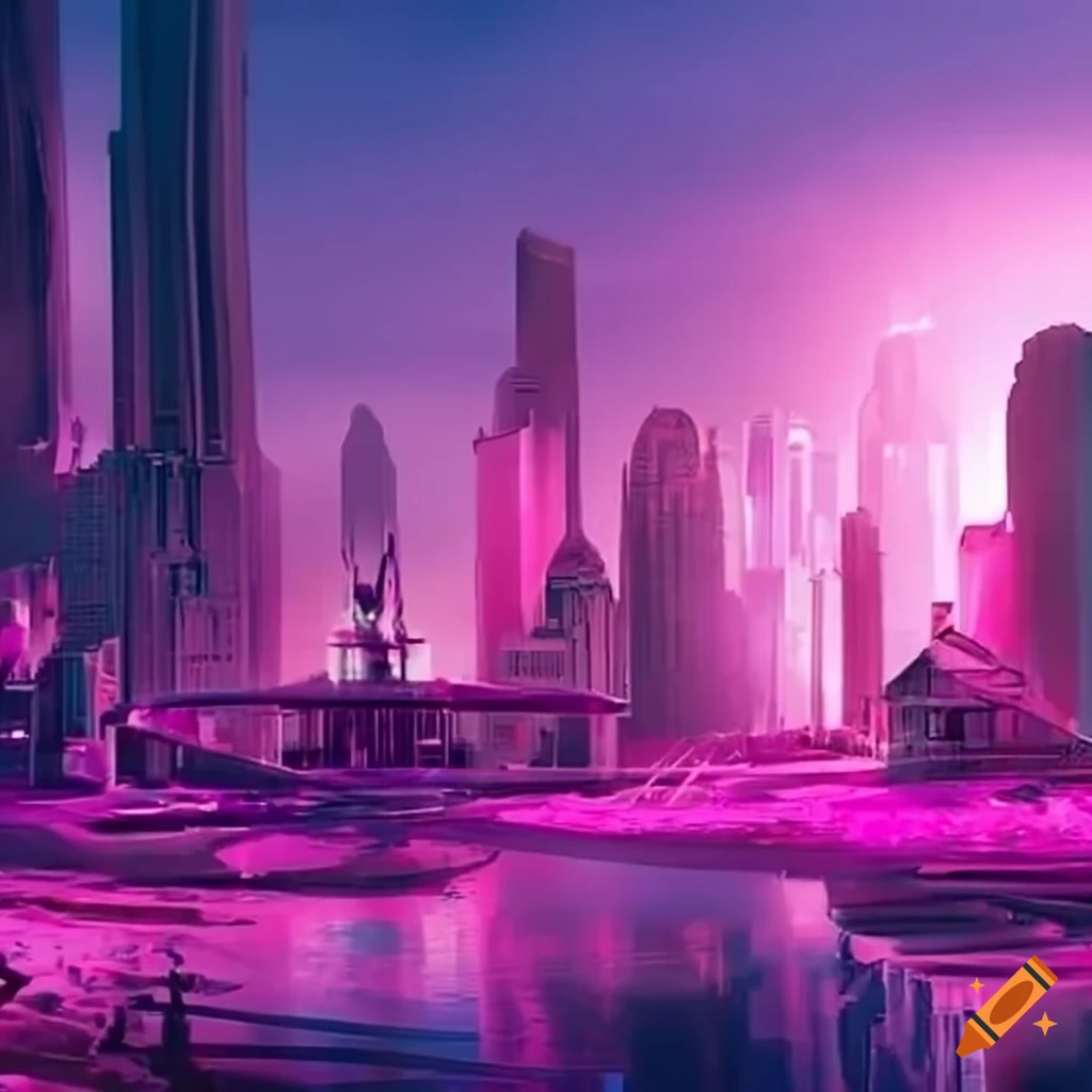 Pink futuristic cityscape
