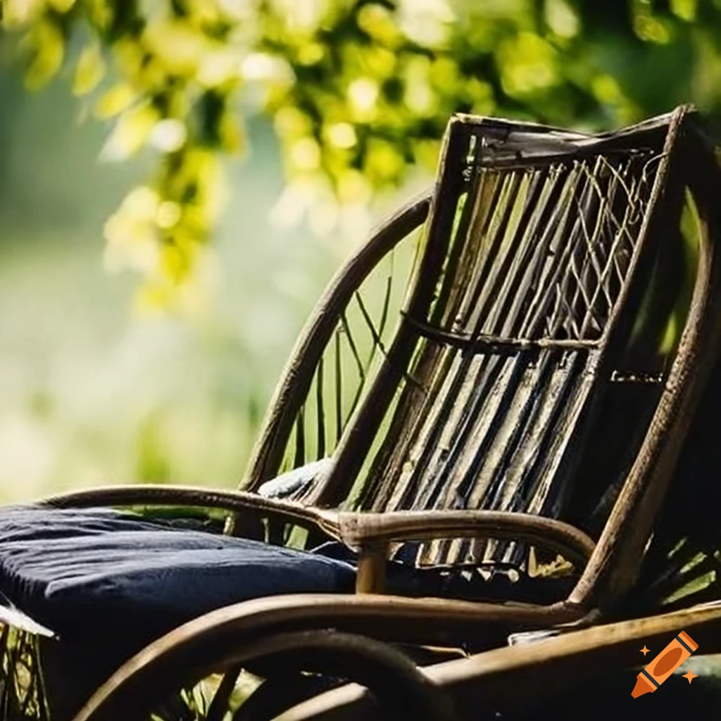 Front view of a long rattan lounge chair for sunbathing on Craiyon