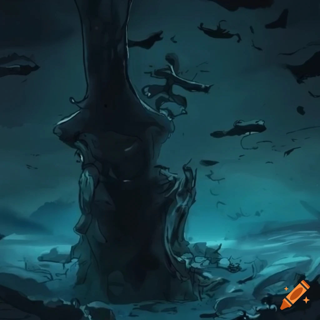 Dark sci-fi sea comic illustration on Craiyon