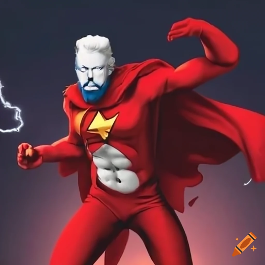 Image of a red-suited superhero throwing lightning bolts