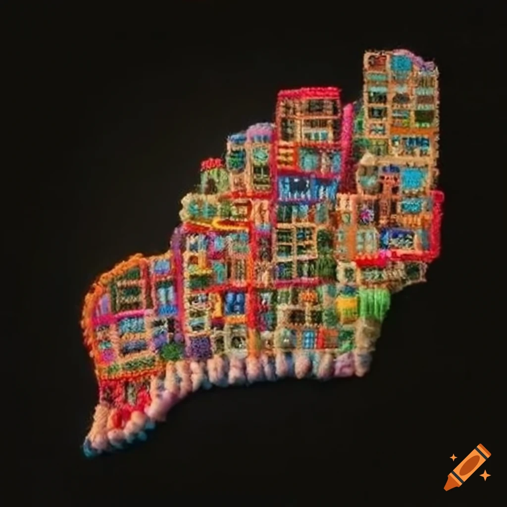 Yarn map of a town on Craiyon