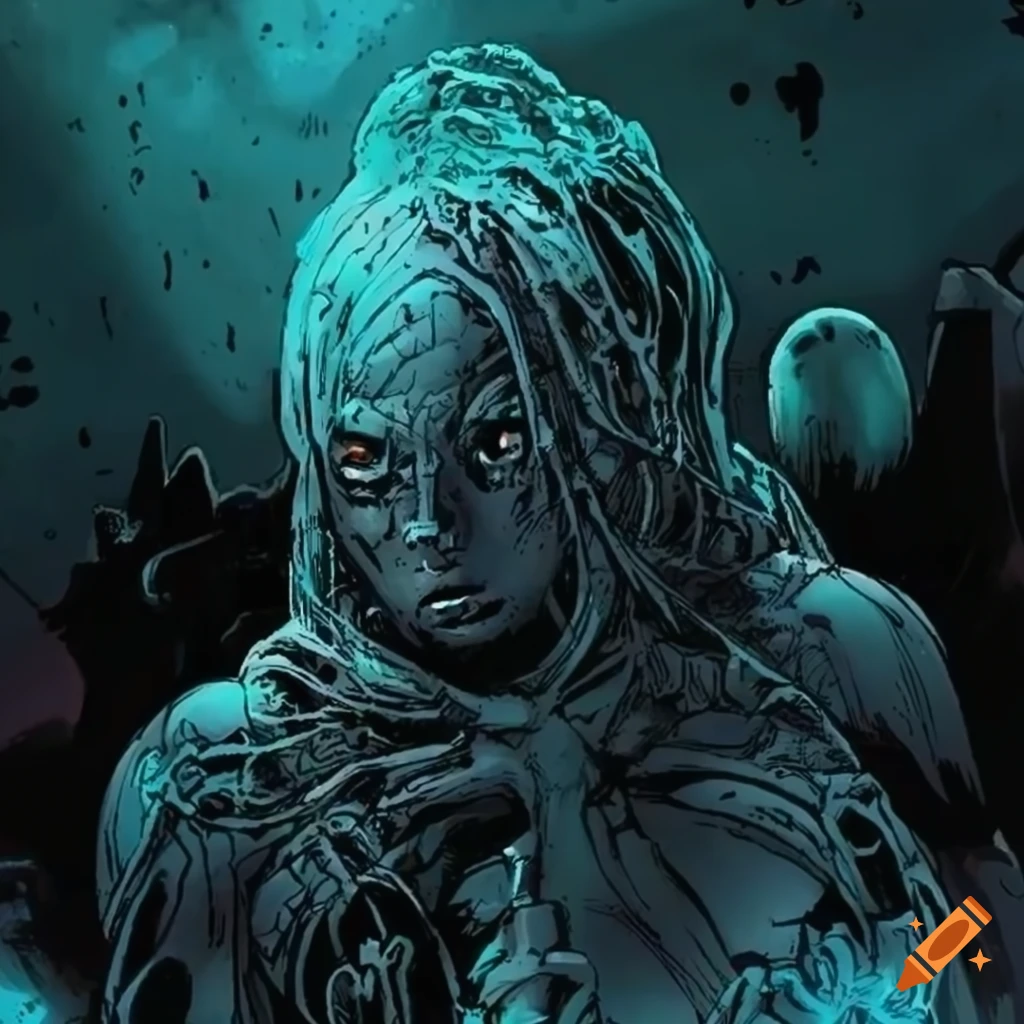 Dark sci-fi sea comic on Craiyon
