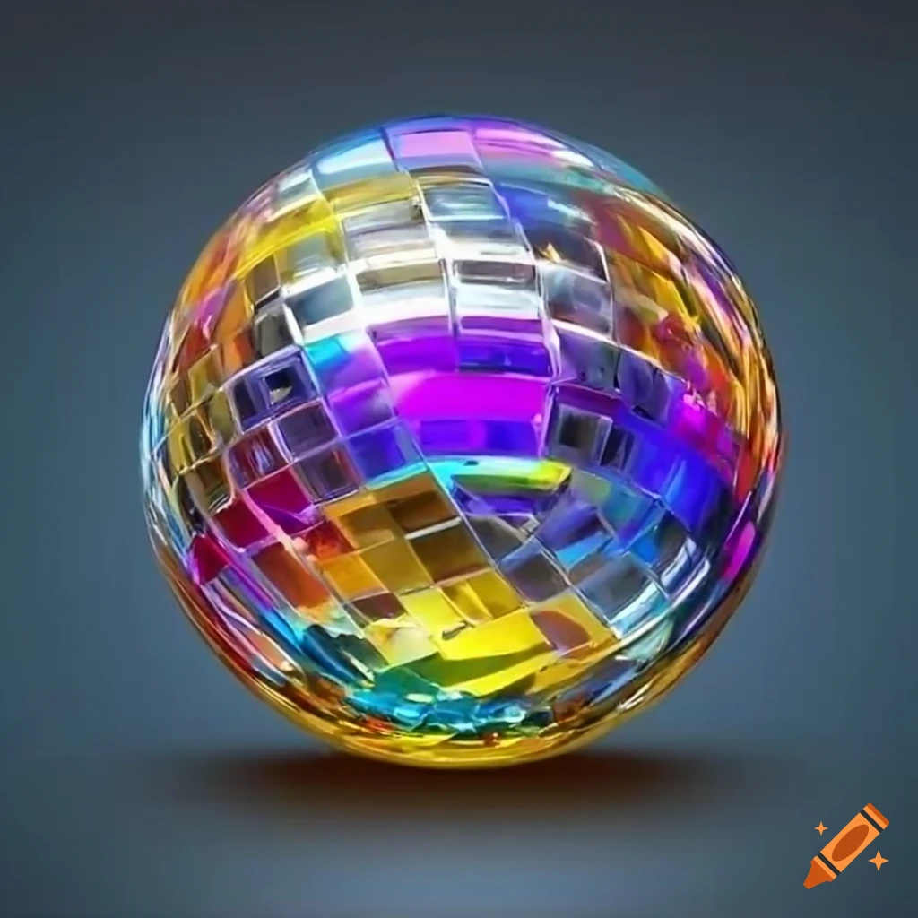 Shiny silver metal ball with colorful reflections