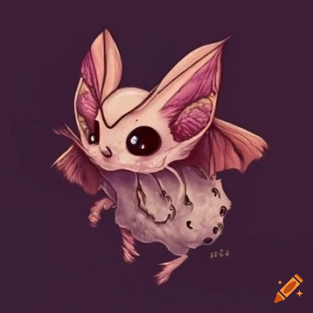 Highly detailed etching of a cute moth-bat