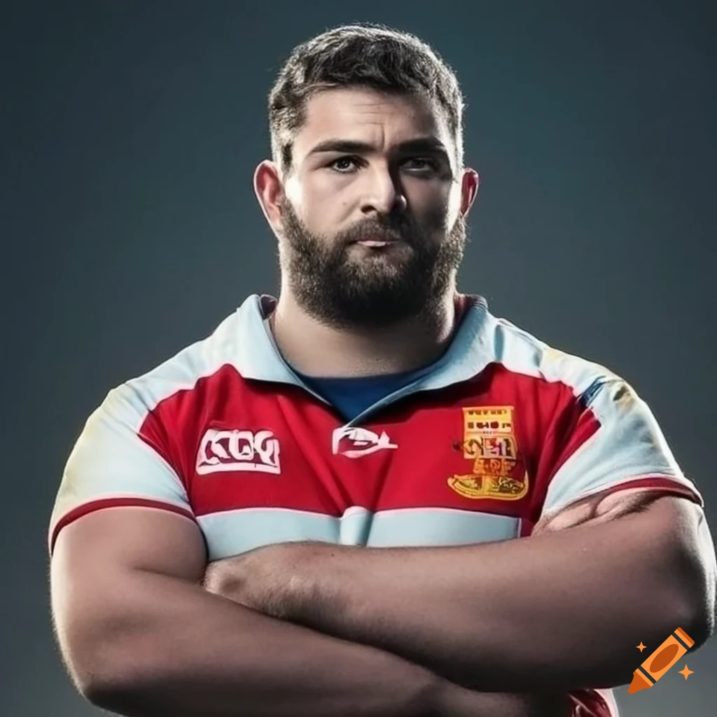 Cinematic portrait of a bearded spanish rugby player on Craiyon