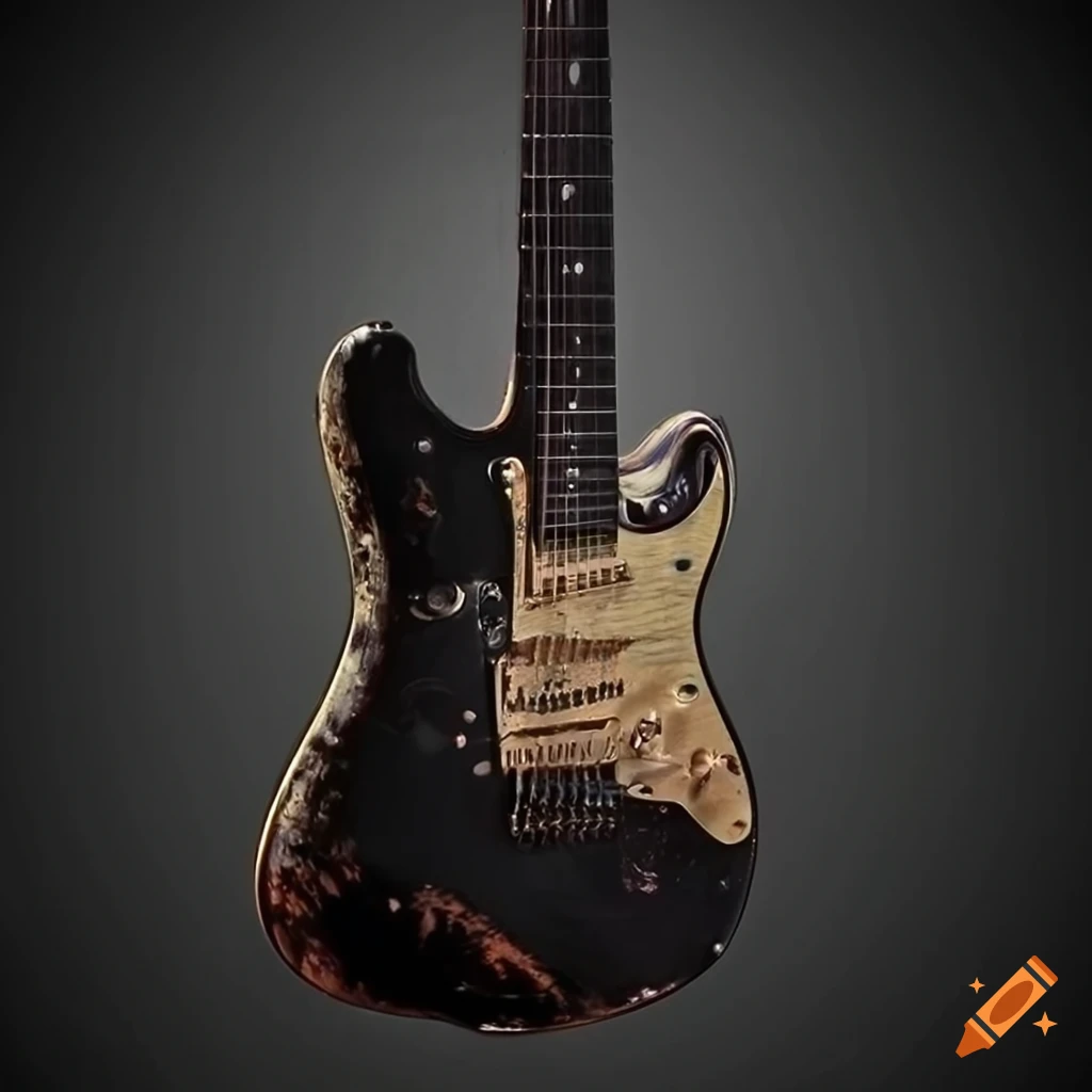 Distressed electric guitar with worn appearance
