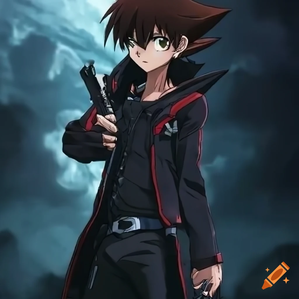 Cosplay of issei hyoudou with guns on Craiyon