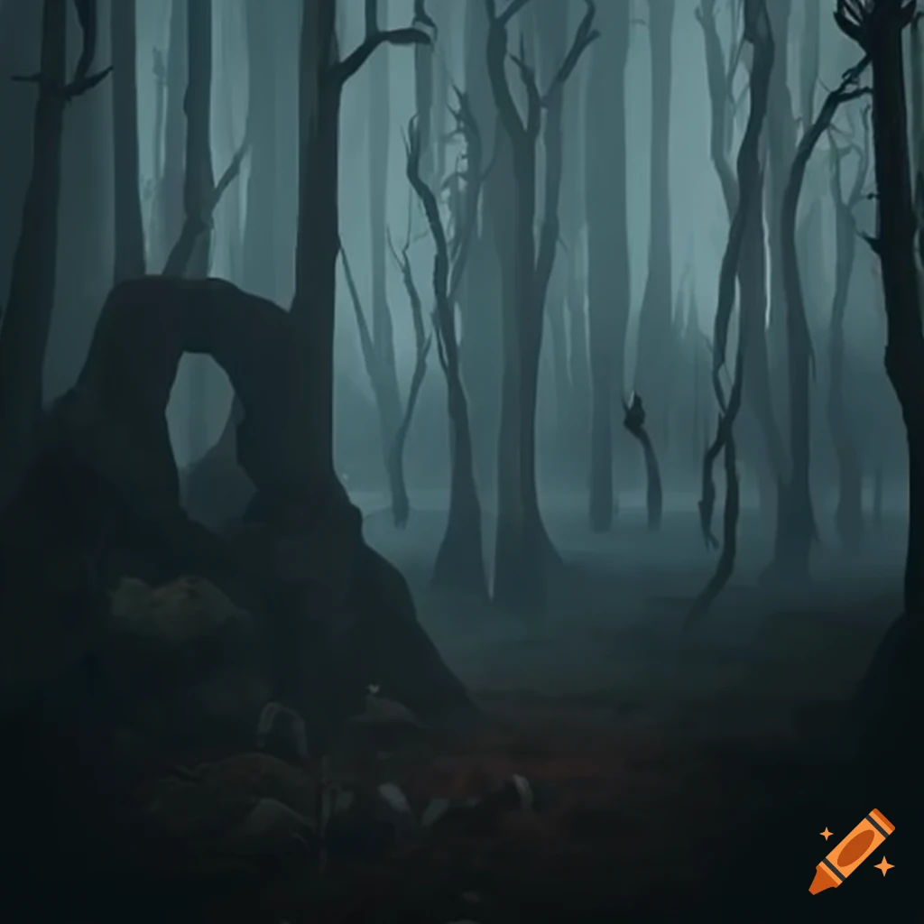 Horror zombies in a misty landscape