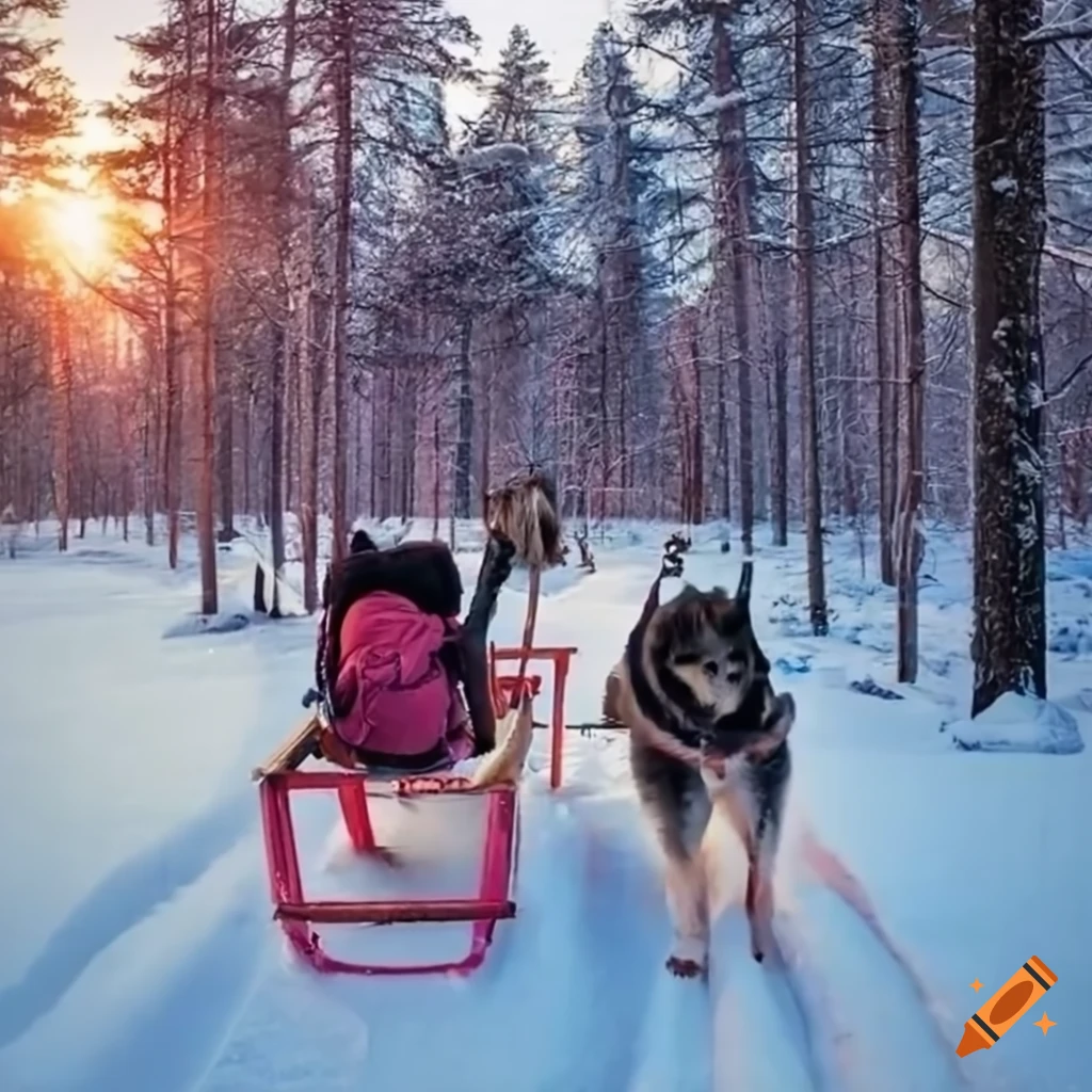 Dogs pulling a sledge in a snowy forest on Craiyon