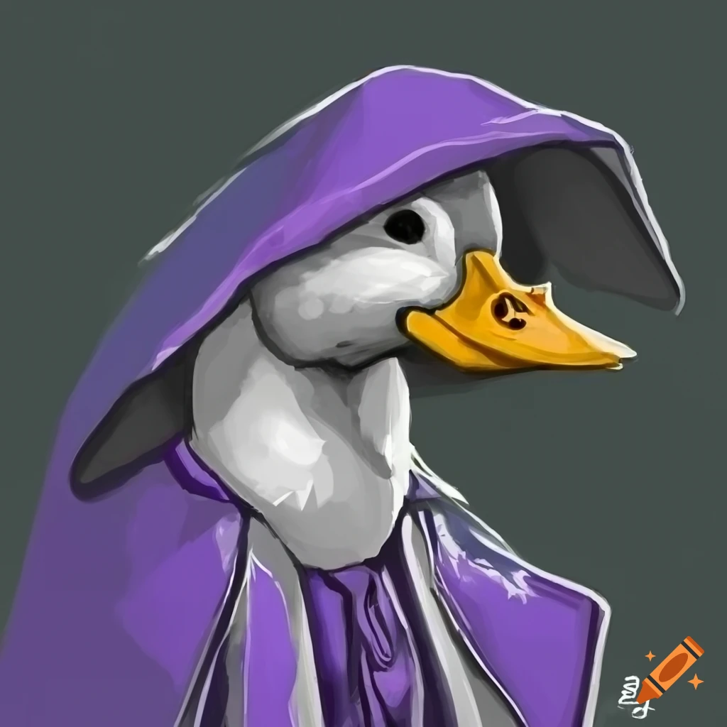 Mystic duck wearing a purple cloak