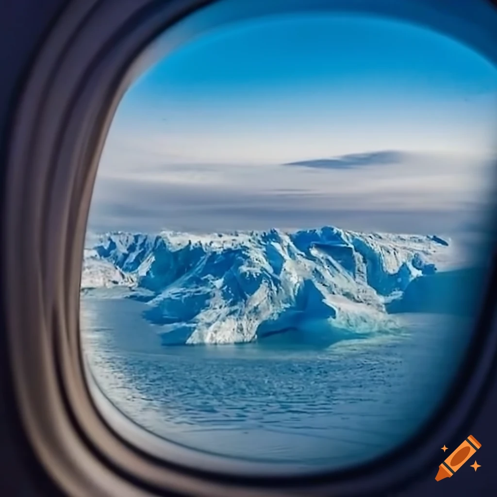 View of Icelandic glaciers from an airplane window on Craiyon