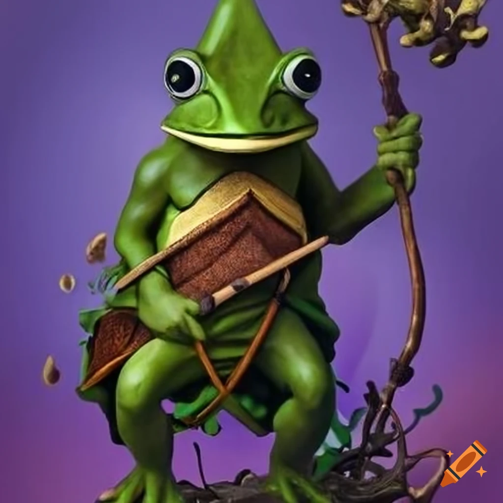 Illustration of a frogman wizard with flower rod