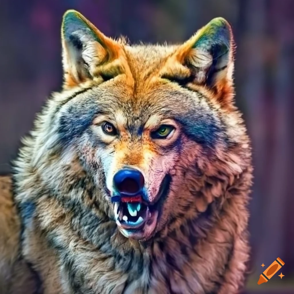 Colored illustration of an angry wolf head