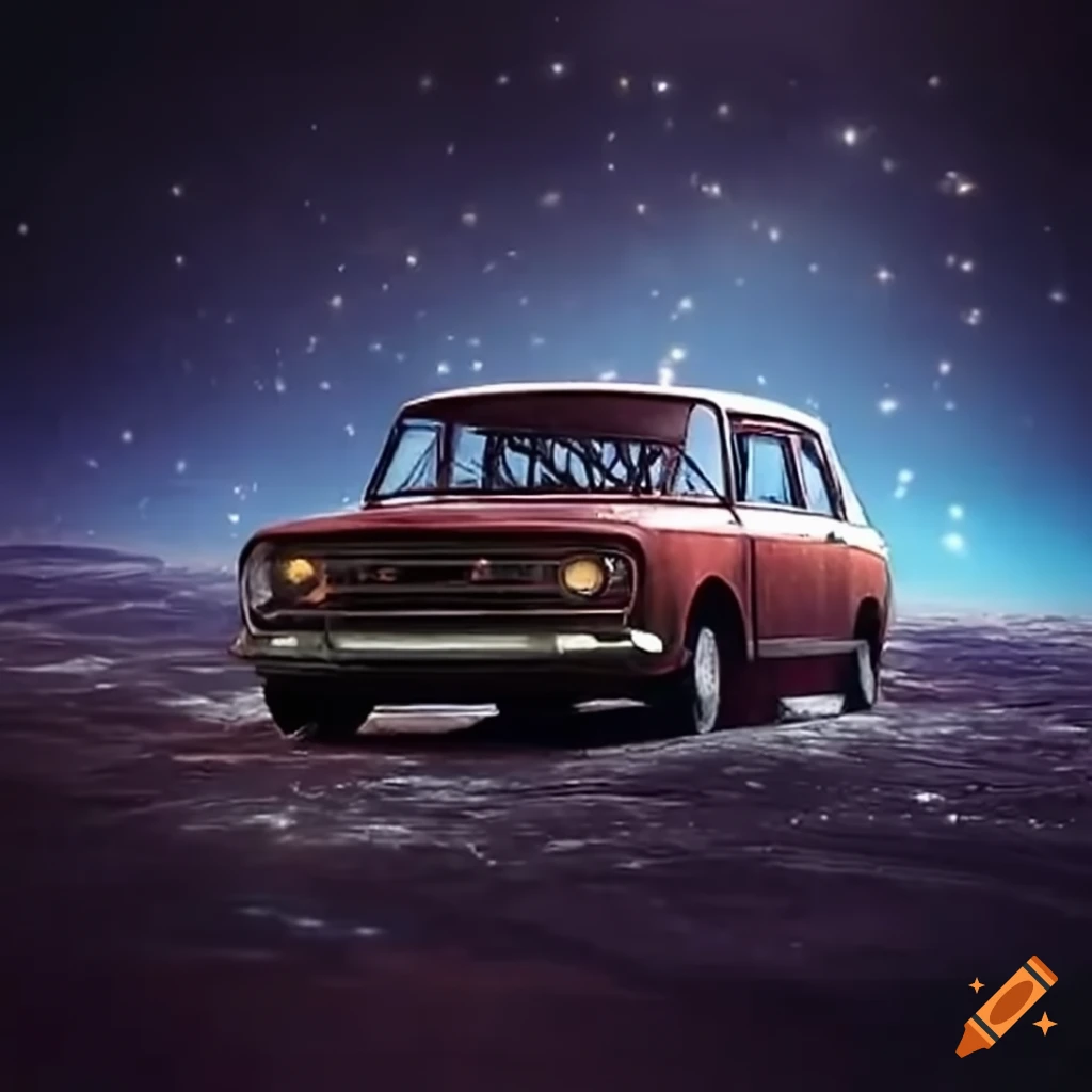 Vintage lada car floating in space