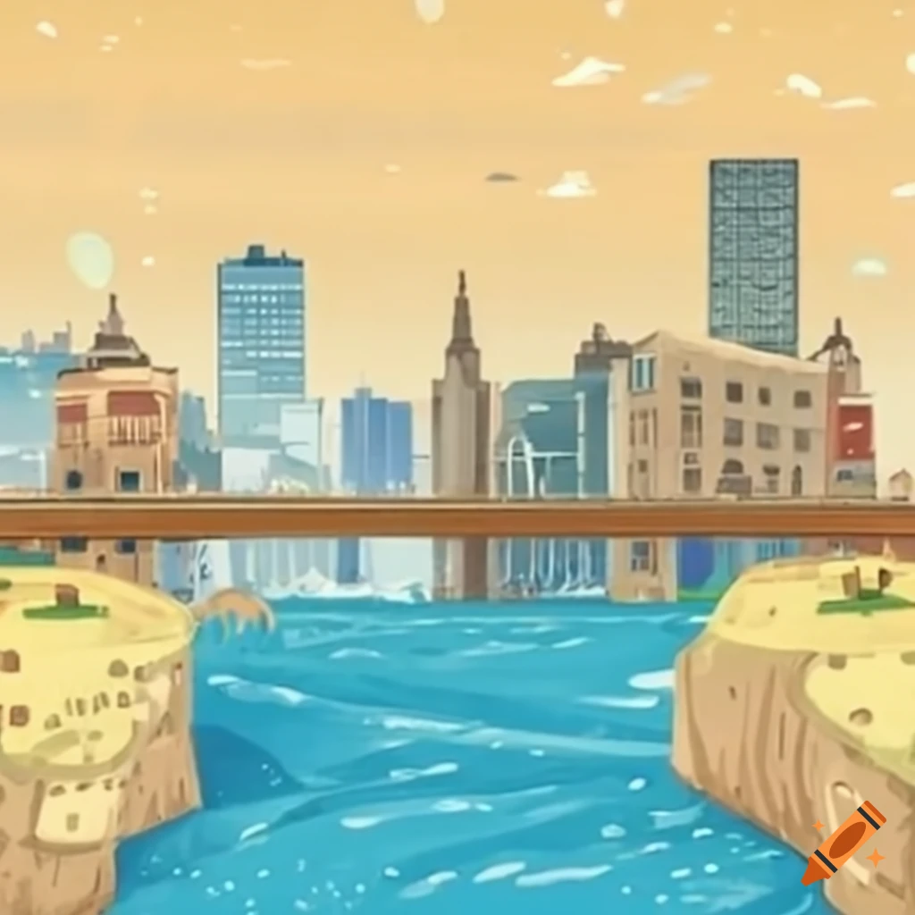 Cityscape with a river and a bridge separating two cities on Craiyon