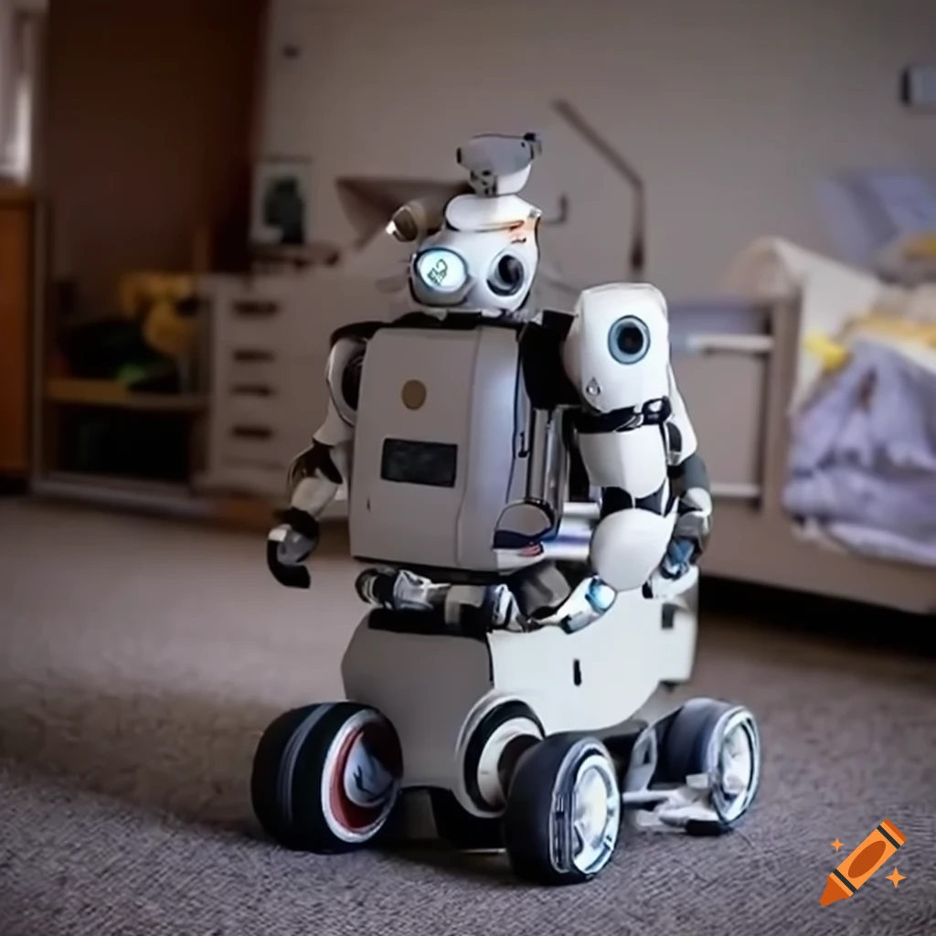 Robot cleaning a messy child's bedroom
